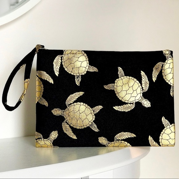 Theresalena Boutique | Bags | Sale Black Metallic Gold Foil Sea Turtle ...